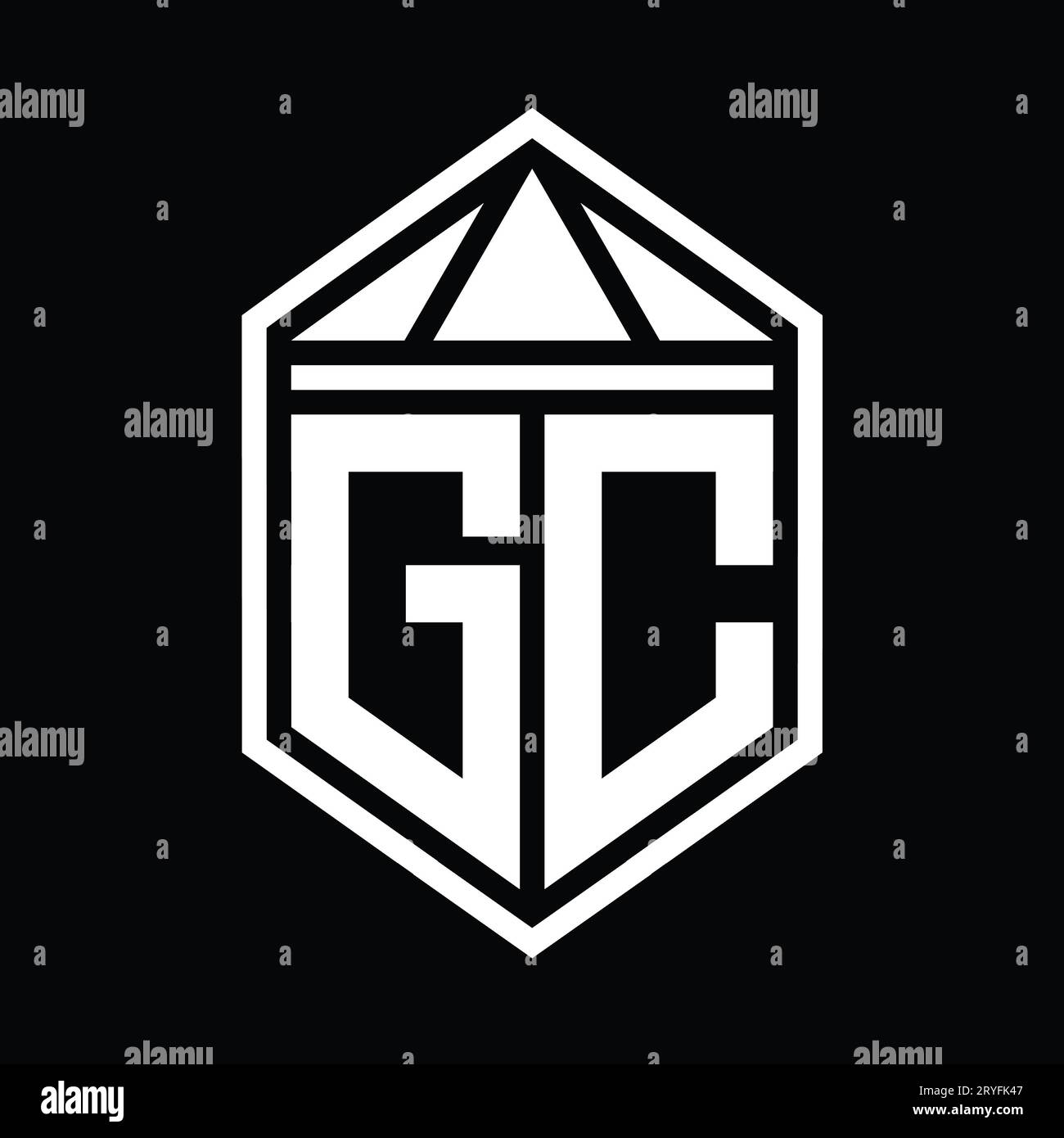 GC Letter Logo monogram simple hexagon shield shape with triangle crown isolated style design ...