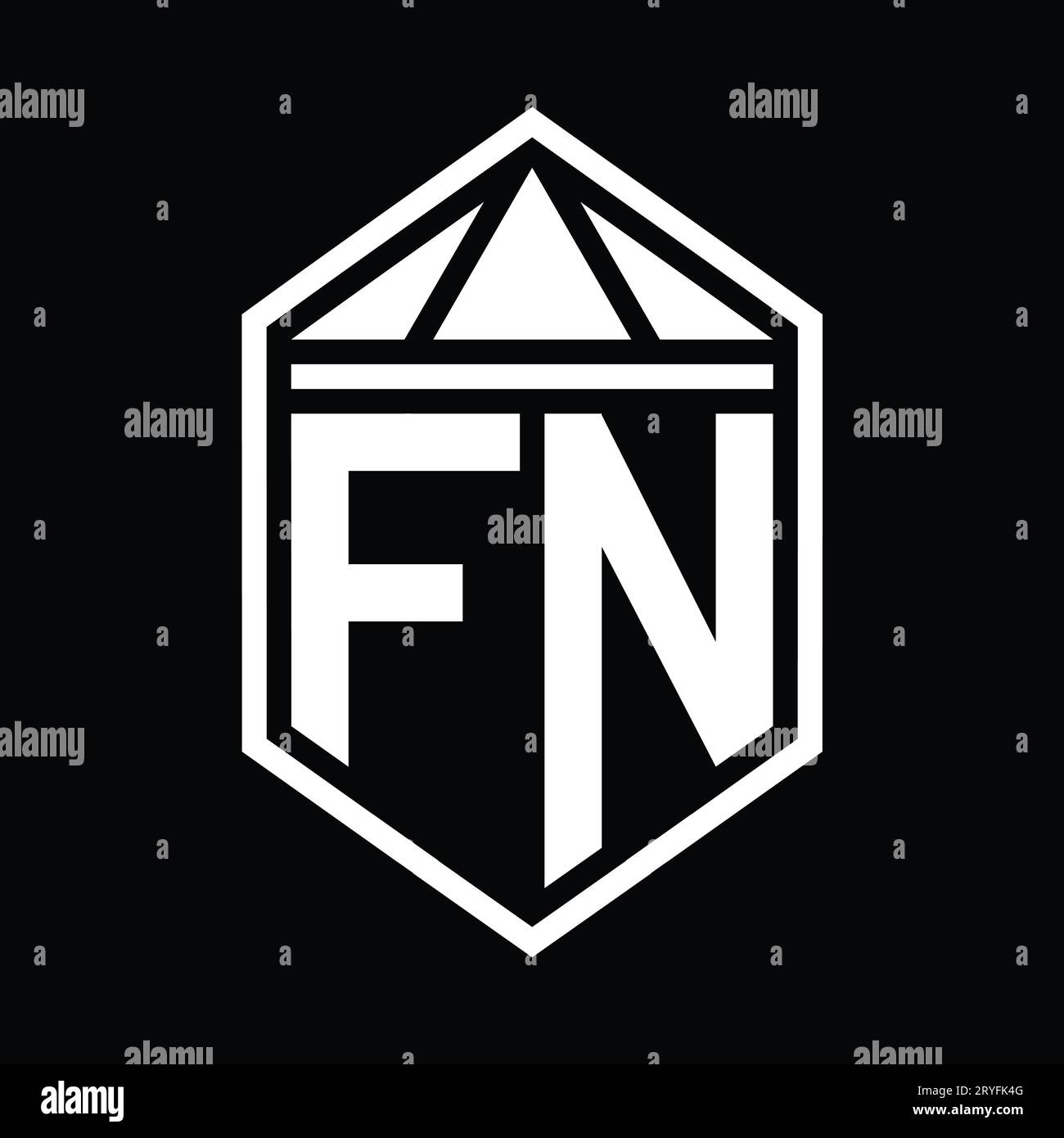 FN Letter Logo monogram simple hexagon shield shape with triangle crown isolated style design ...
