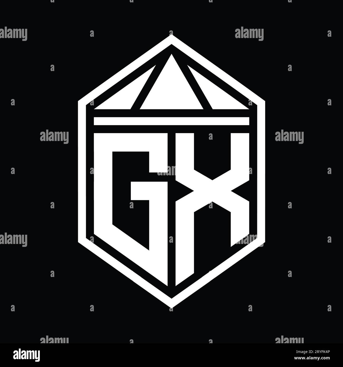 GX Letter Logo monogram simple hexagon shield shape with triangle crown isolated style design ...