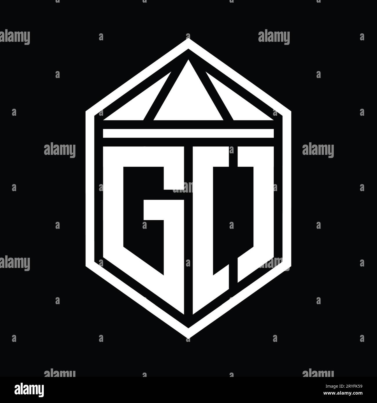 GO Letter Logo monogram simple hexagon shield shape with triangle crown ...