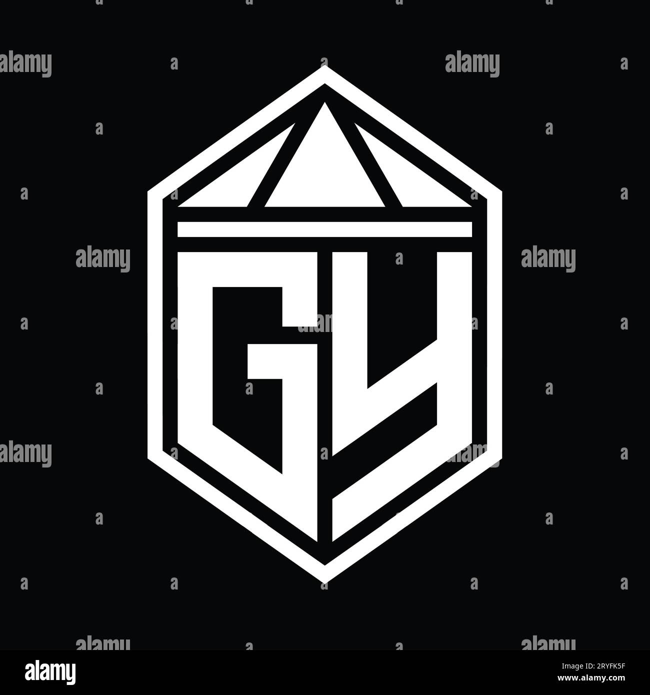 GY Letter Logo monogram simple hexagon shield shape with triangle crown isolated style design ...