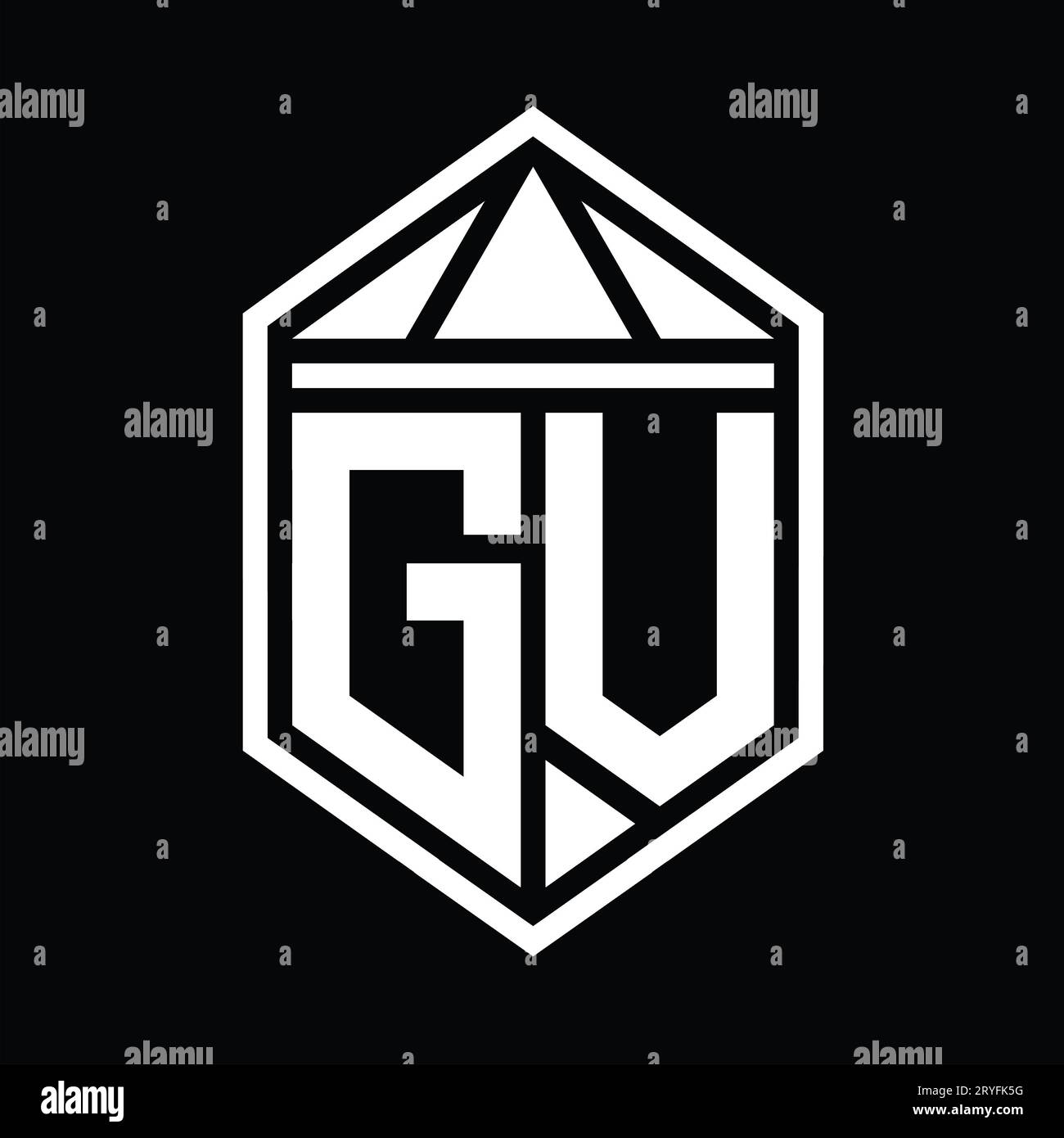 GV Letter Logo monogram simple hexagon shield shape with triangle crown ...