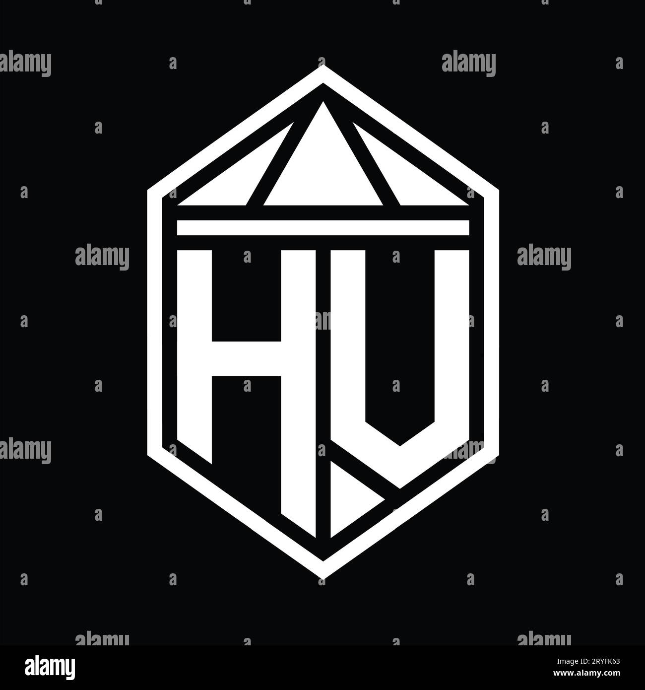 HV Letter Logo monogram simple hexagon shield shape with triangle crown isolated style design ...