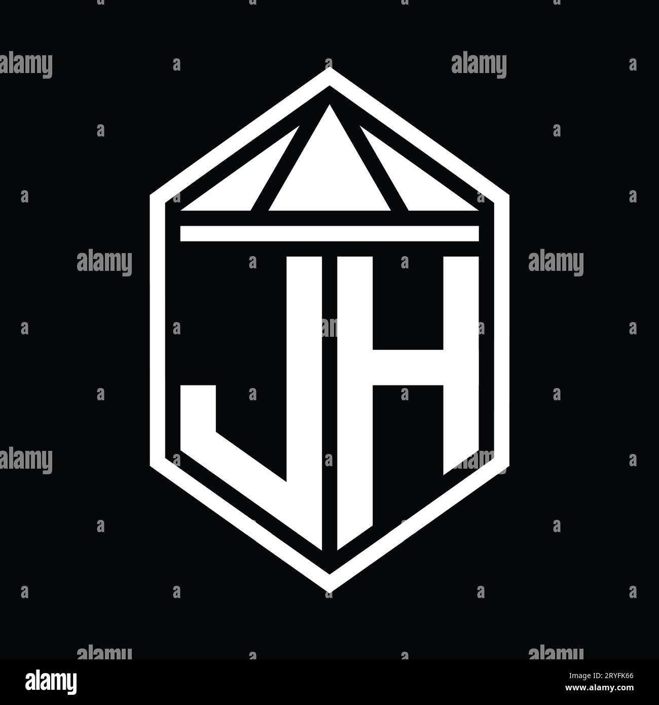JH Letter Logo monogram simple hexagon shield shape with triangle crown isolated style design ...