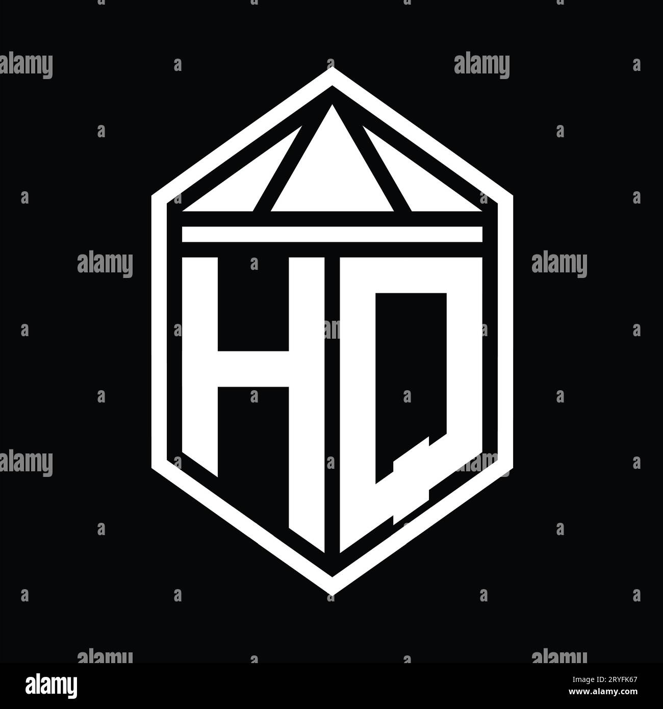 HQ Letter Logo monogram simple hexagon shield shape with triangle crown isolated style design ...