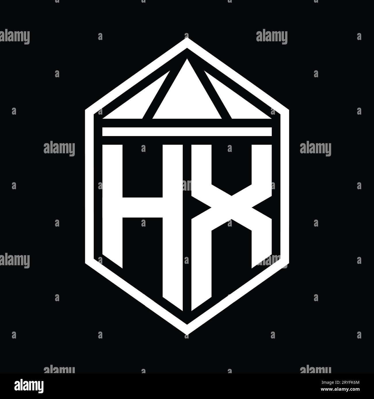 HX Letter Logo monogram simple hexagon shield shape with triangle crown isolated style design ...