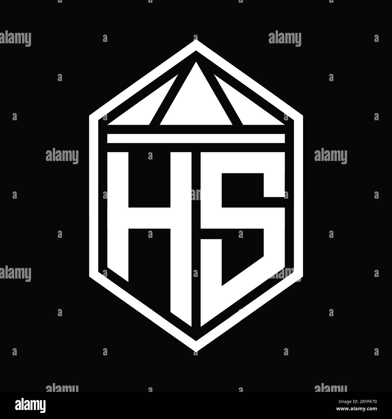 HS Letter Logo monogram simple hexagon shield shape with triangle crown ...