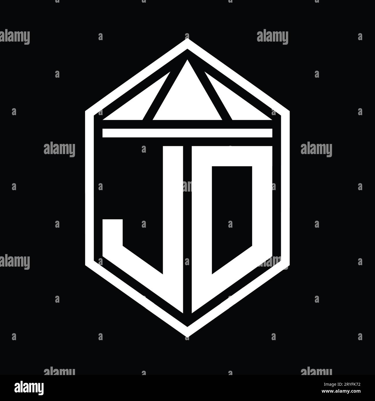 JD Letter Logo monogram simple hexagon shield shape with triangle crown isolated style design ...