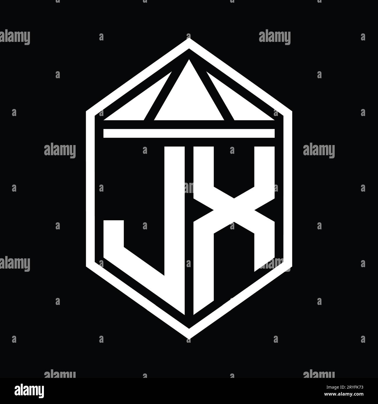 JX Letter Logo monogram simple hexagon shield shape with triangle crown isolated style design ...