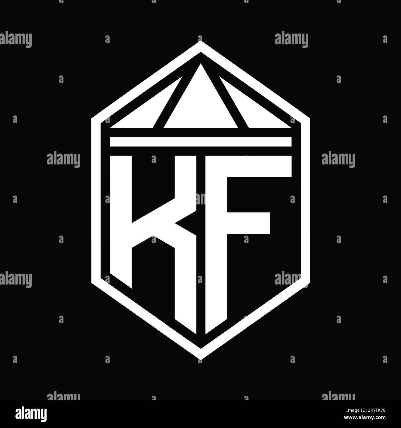 KF Letter Logo monogram simple hexagon shield shape with triangle crown isolated style design ...