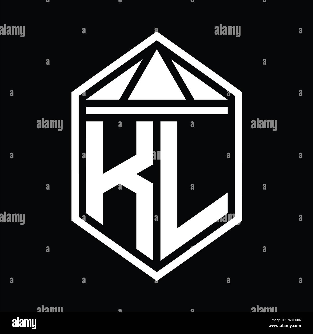 KL Letter Logo monogram simple hexagon shield shape with triangle crown isolated style design ...