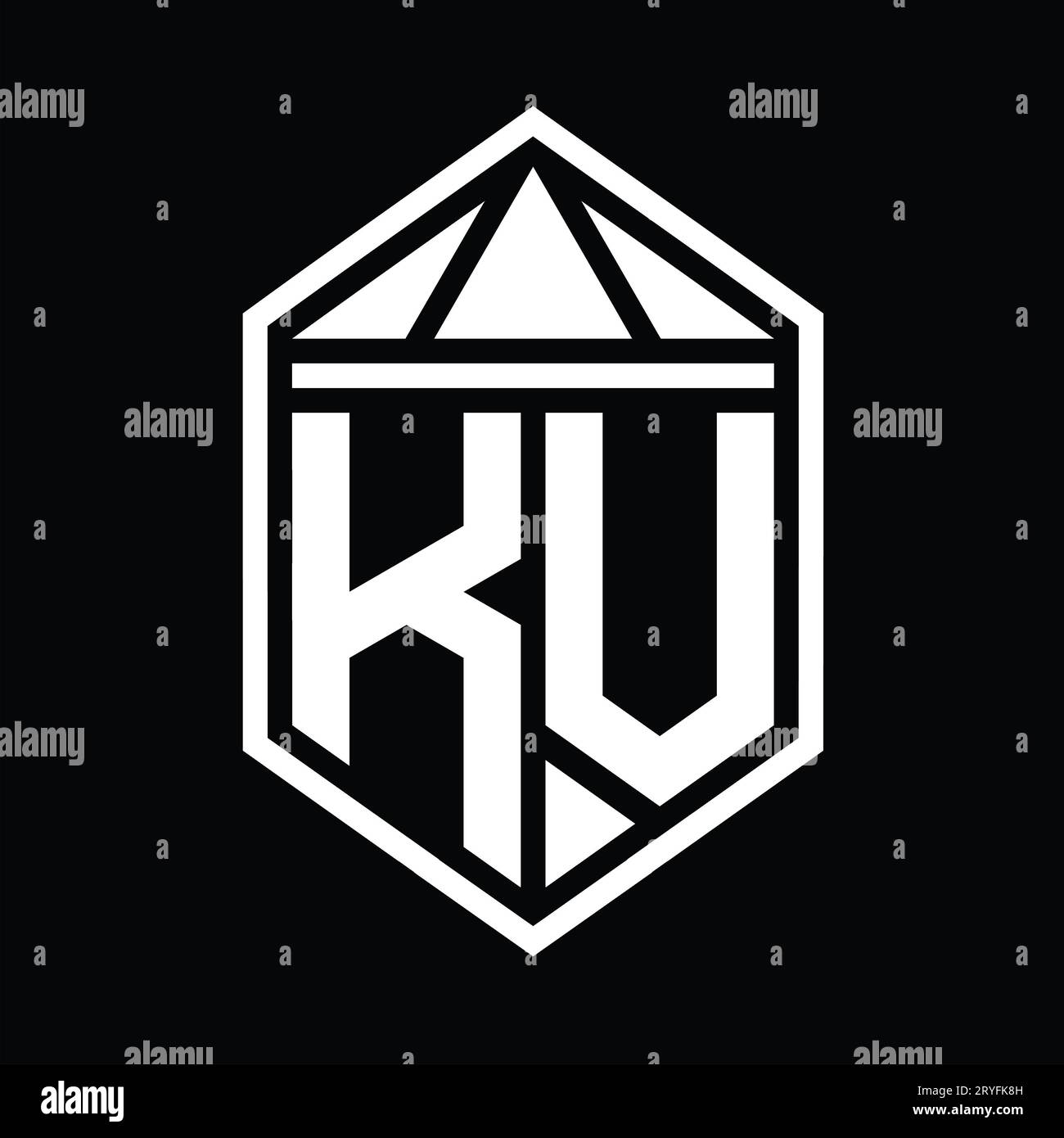 KV Letter Logo monogram simple hexagon shield shape with triangle crown isolated style design ...