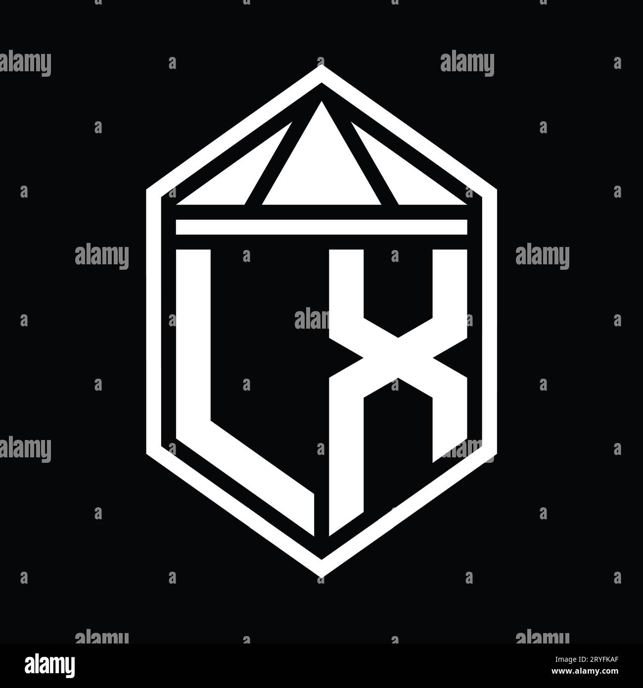 LX Letter Logo monogram simple hexagon shield shape with triangle crown isolated style design ...