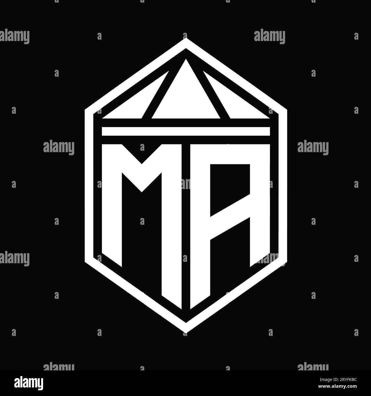 MA Letter Logo monogram simple hexagon shield shape with triangle crown ...