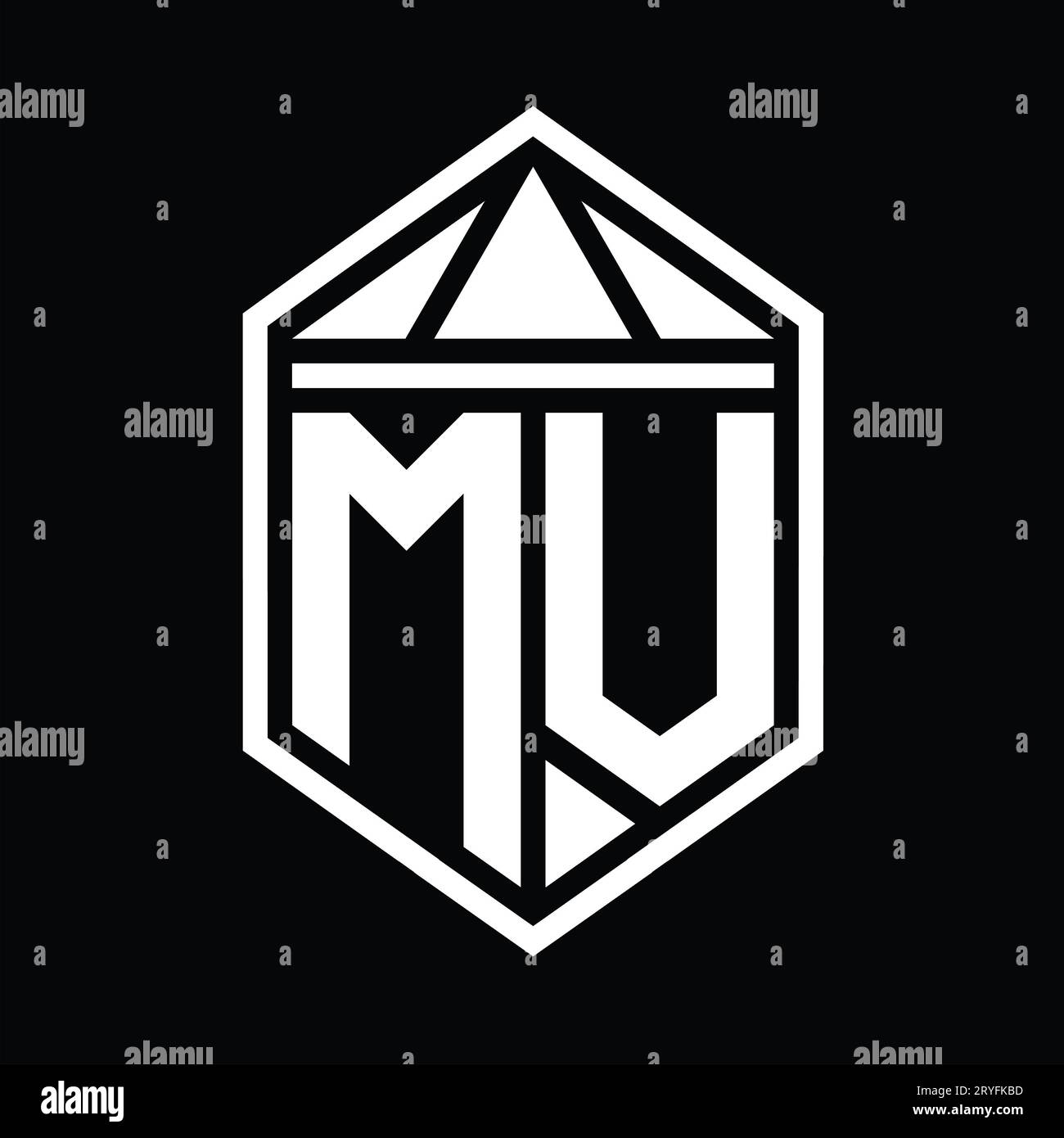 MV Letter Logo monogram simple hexagon shield shape with triangle crown isolated style design ...