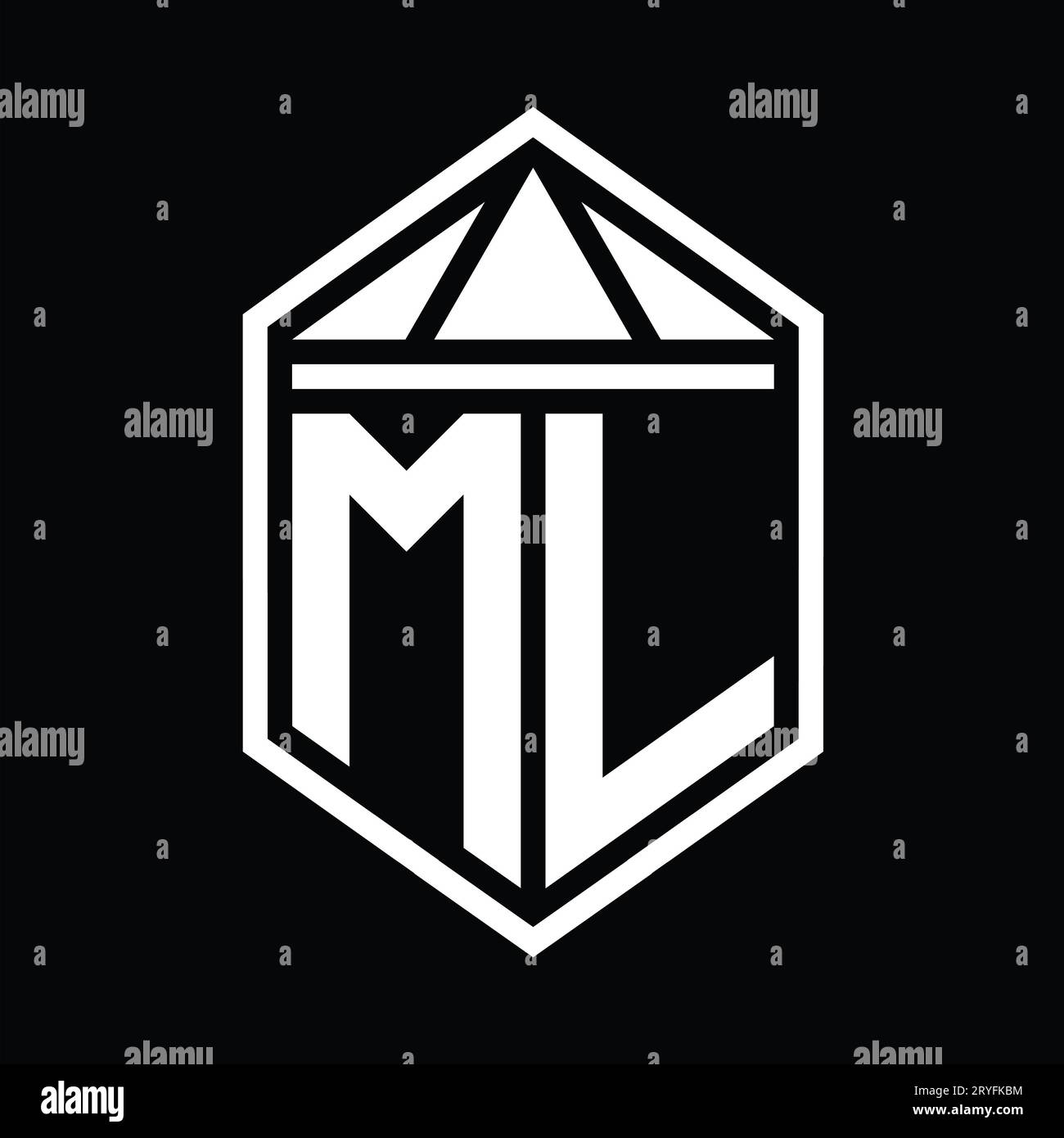ML Letter Logo monogram simple hexagon shield shape with triangle crown isolated style design ...
