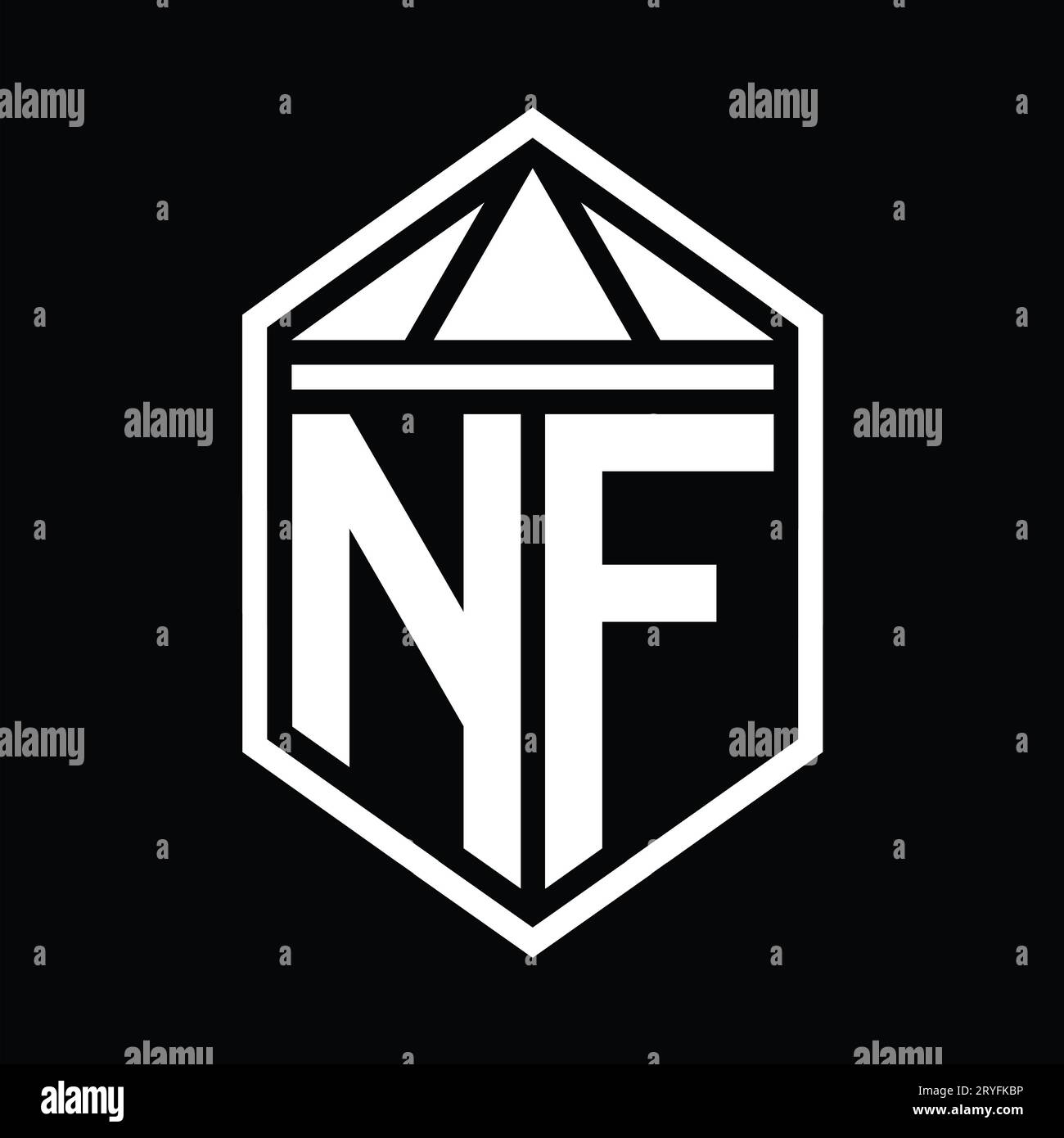 NF Letter Logo monogram simple hexagon shield shape with triangle crown isolated style design ...