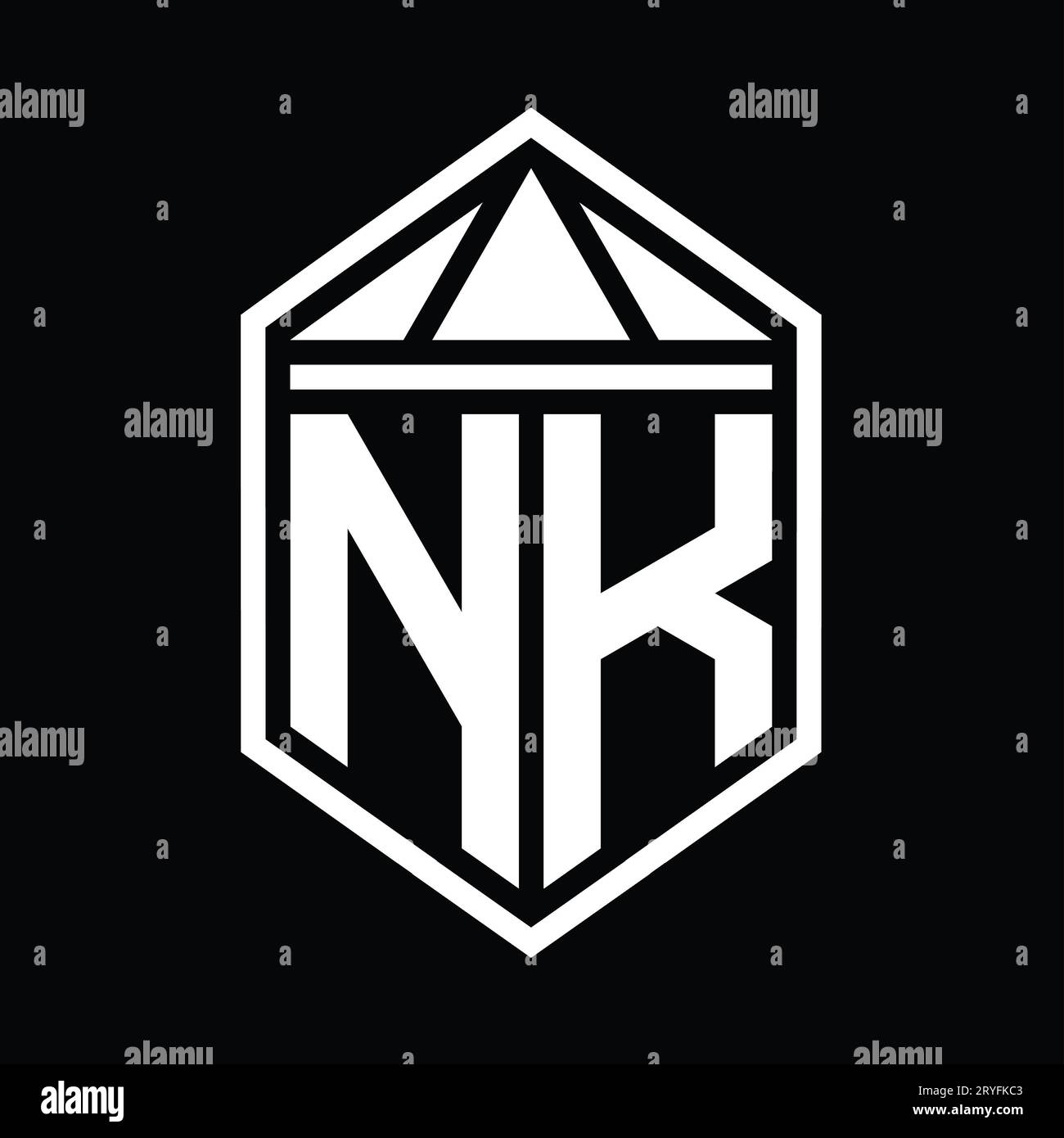 NK Letter Logo monogram simple hexagon shield shape with triangle crown ...