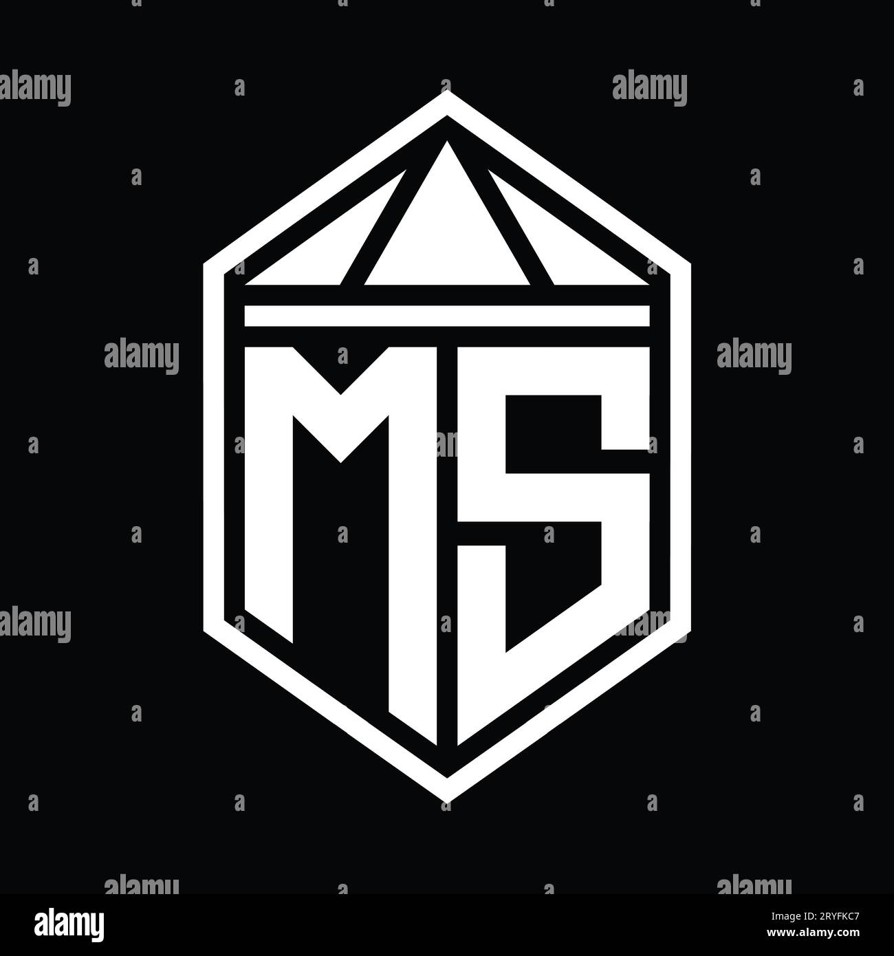 MS Letter Logo monogram simple hexagon shield shape with triangle crown isolated style design ...