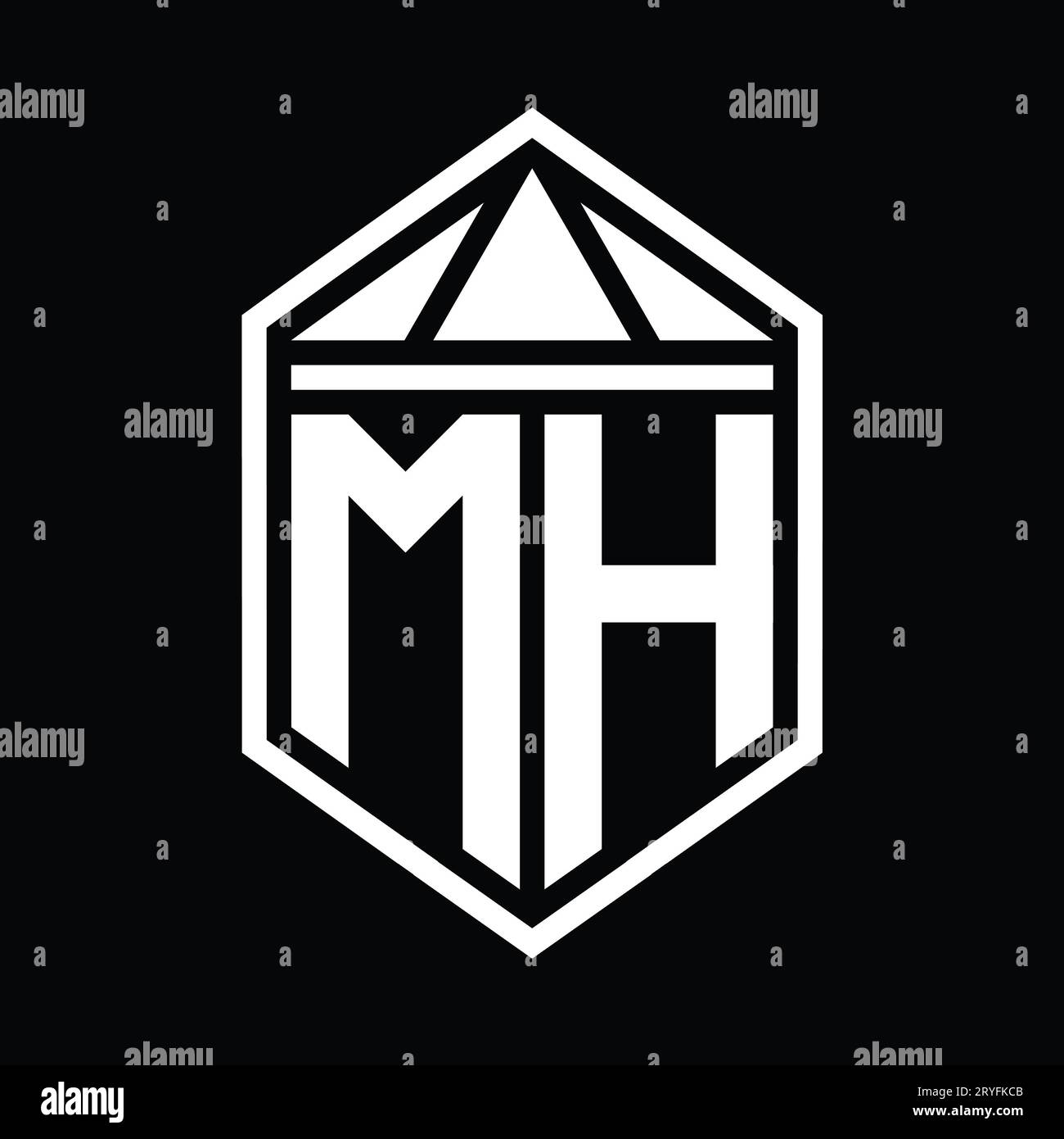 MH Letter Logo monogram simple hexagon shield shape with triangle crown ...