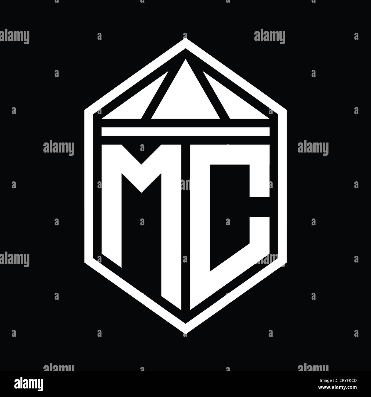 MC Letter Logo monogram simple hexagon shield shape with triangle crown ...
