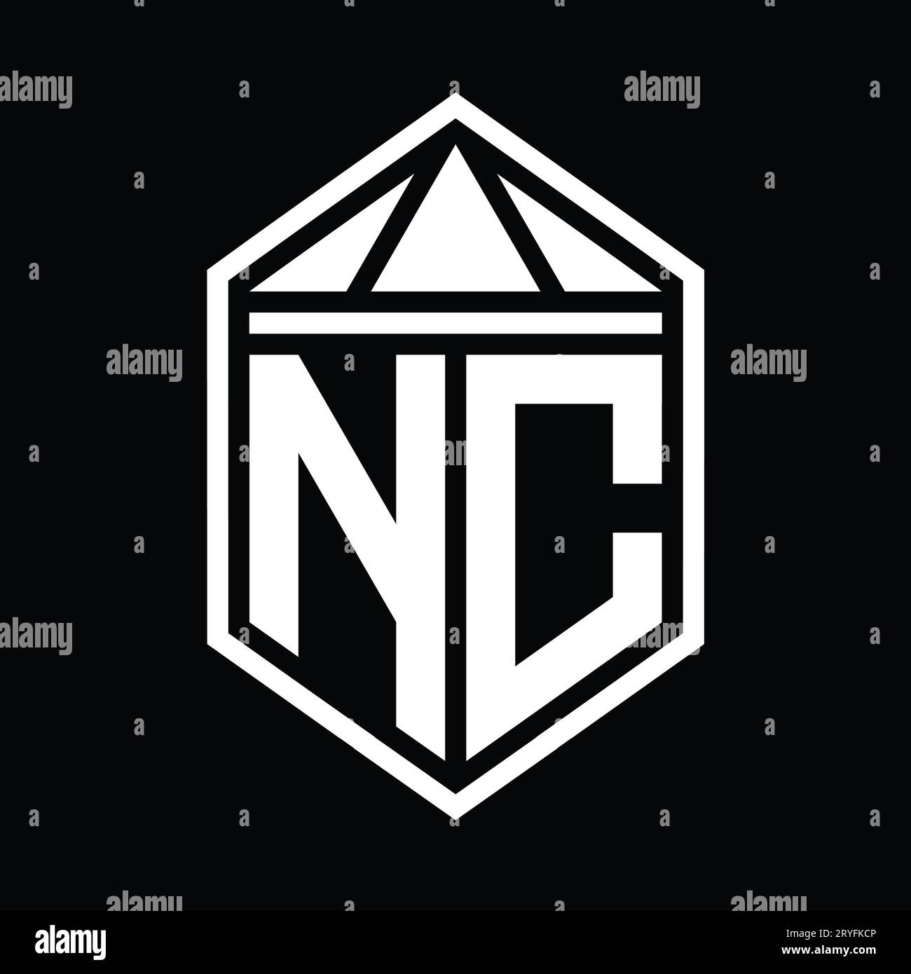 NC Letter Logo monogram simple hexagon shield shape with triangle crown isolated style design ...