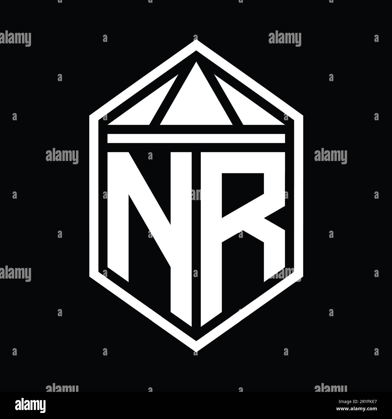 NR Letter Logo monogram simple hexagon shield shape with triangle crown ...