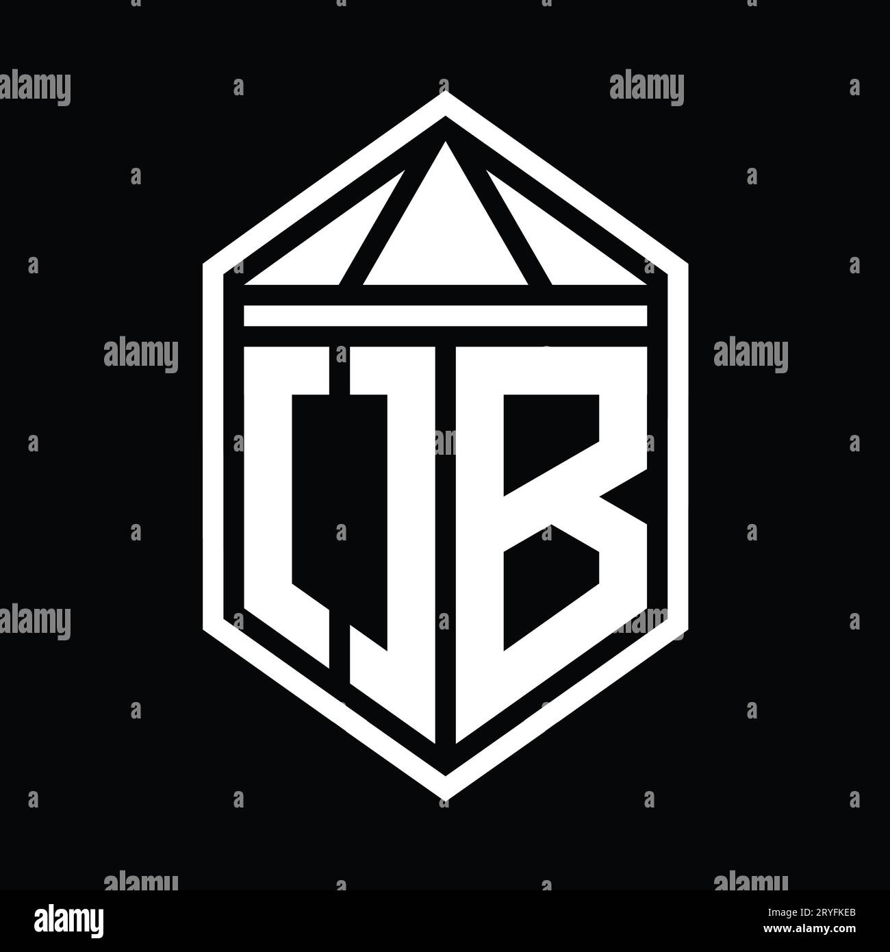 OB Letter Logo monogram simple hexagon shield shape with triangle crown isolated style design ...