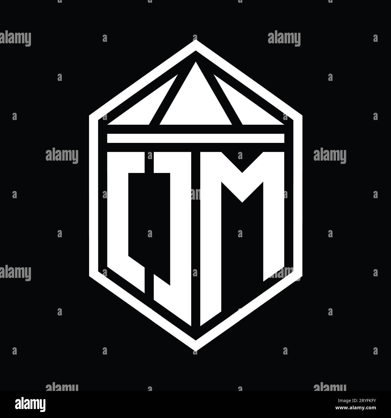 OM Letter Logo monogram simple hexagon shield shape with triangle crown ...