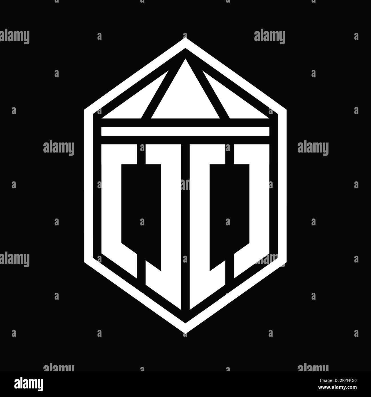 OO Letter Logo monogram simple hexagon shield shape with triangle crown isolated style design ...