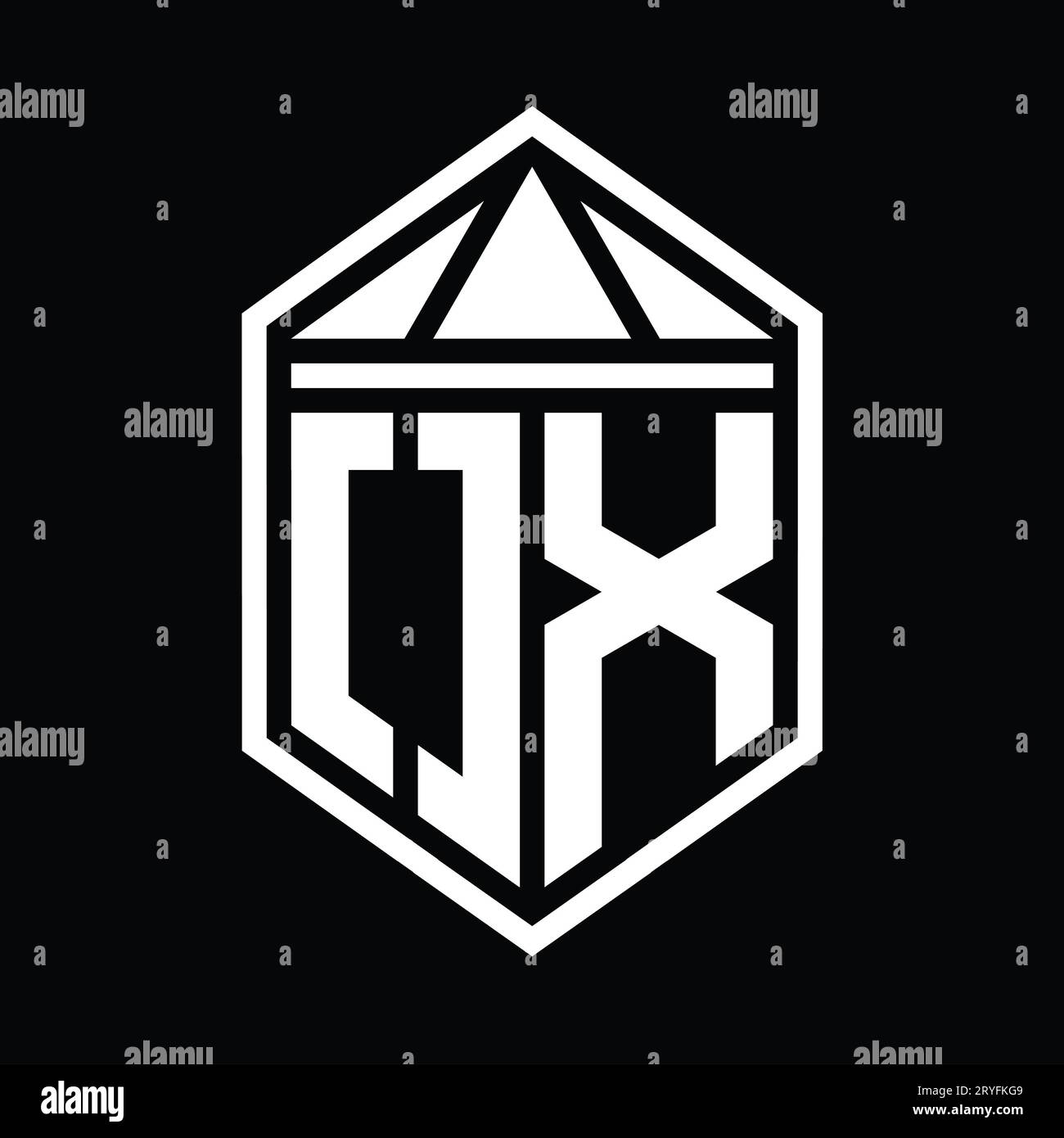 OX Letter Logo monogram simple hexagon shield shape with triangle crown isolated style design ...