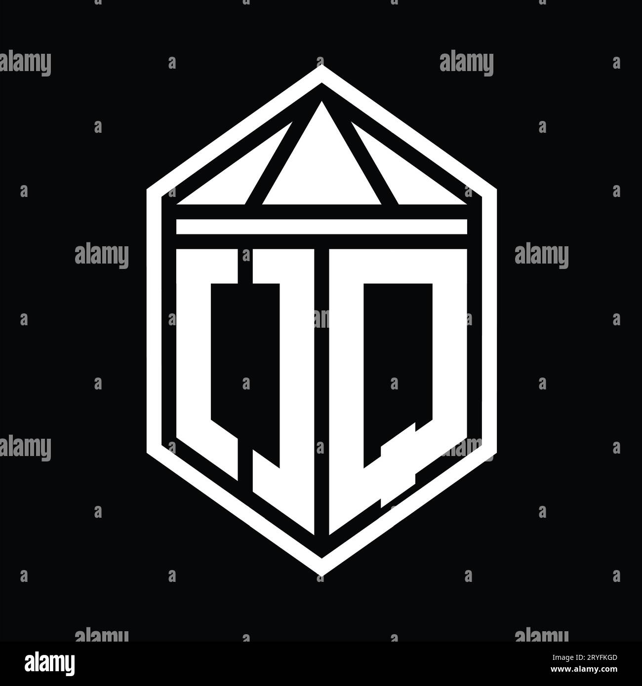 OQ Letter Logo monogram simple hexagon shield shape with triangle crown isolated style design ...