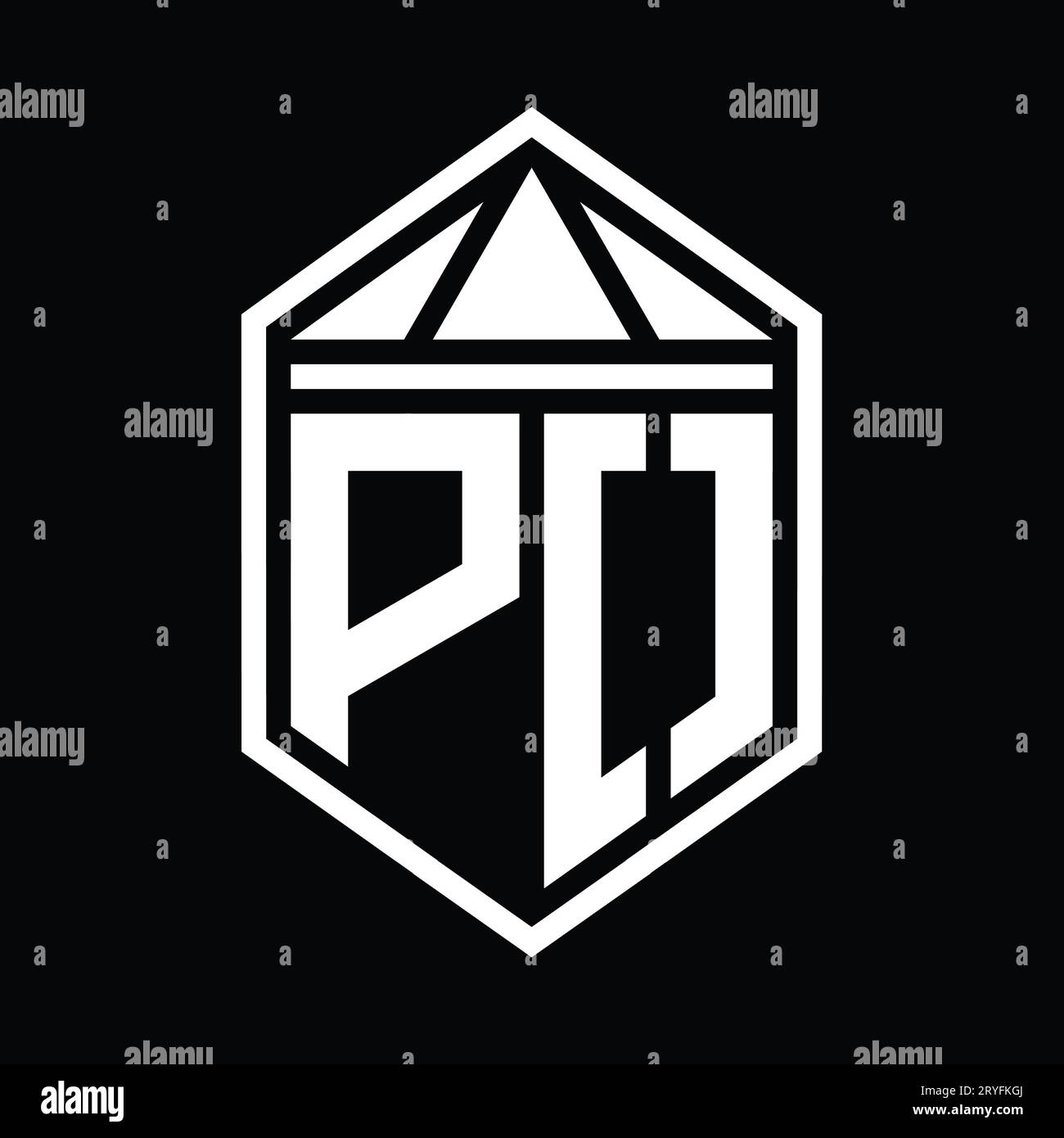 PO Letter Logo monogram simple hexagon shield shape with triangle crown isolated style design ...