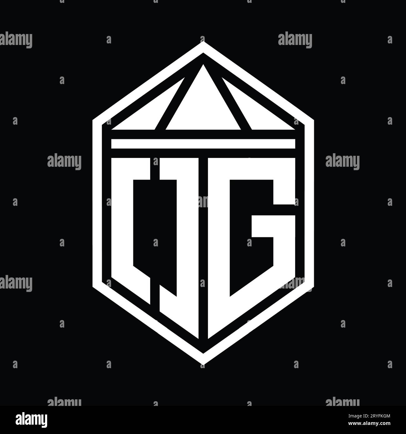 OG Letter Logo monogram simple hexagon shield shape with triangle crown isolated style design ...