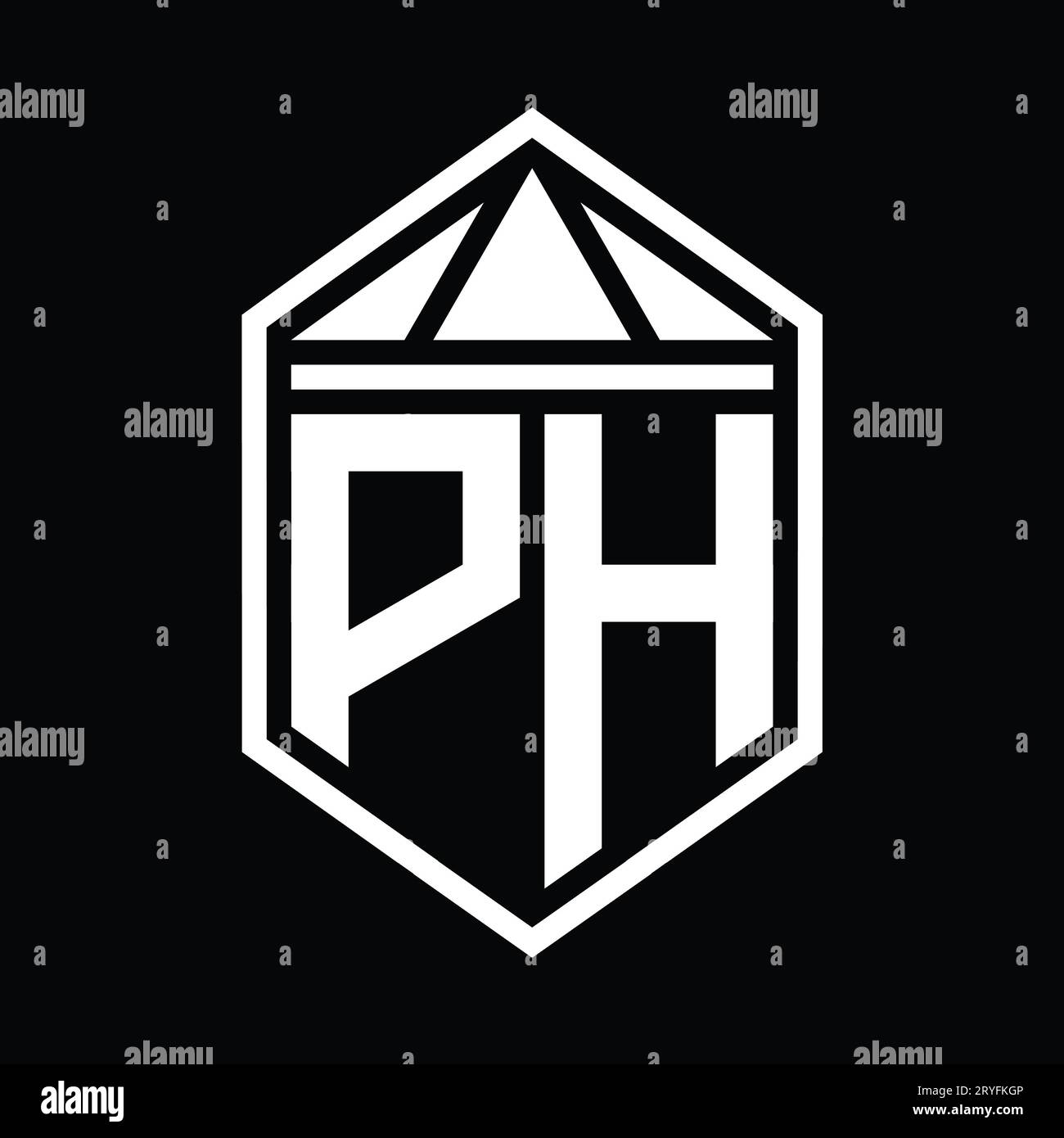 PH Letter Logo monogram simple hexagon shield shape with triangle crown isolated style design ...