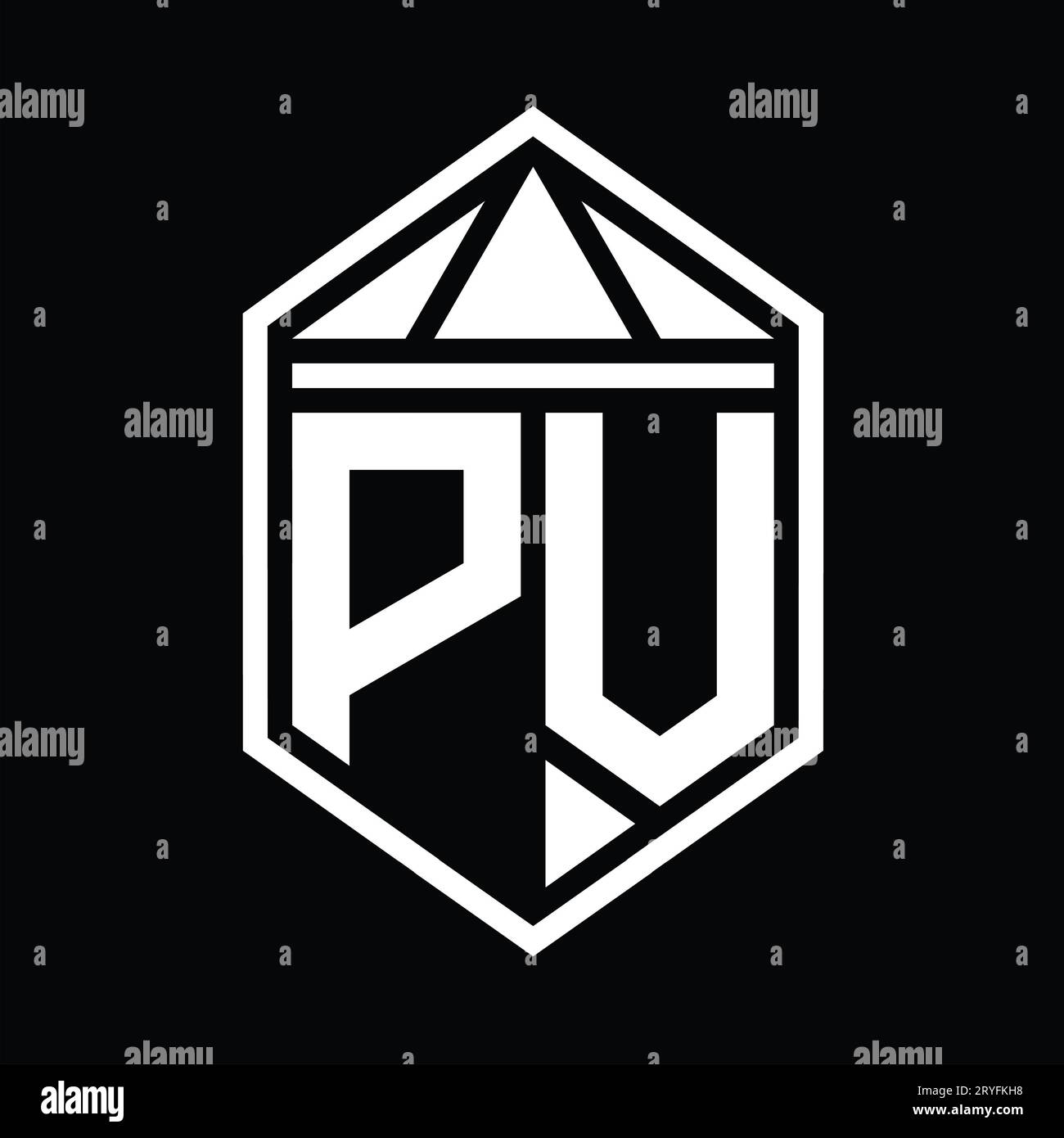 PV Letter Logo monogram simple hexagon shield shape with triangle crown isolated style design ...