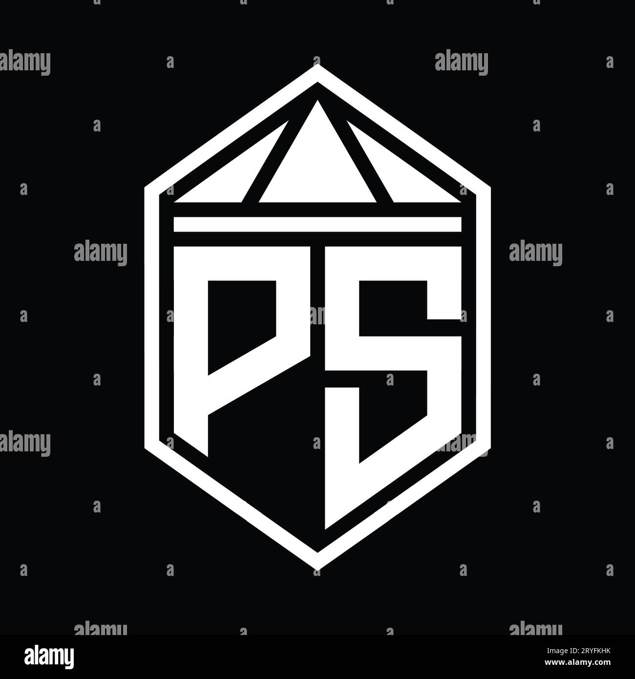 PS Letter Logo monogram simple hexagon shield shape with triangle crown isolated style design ...