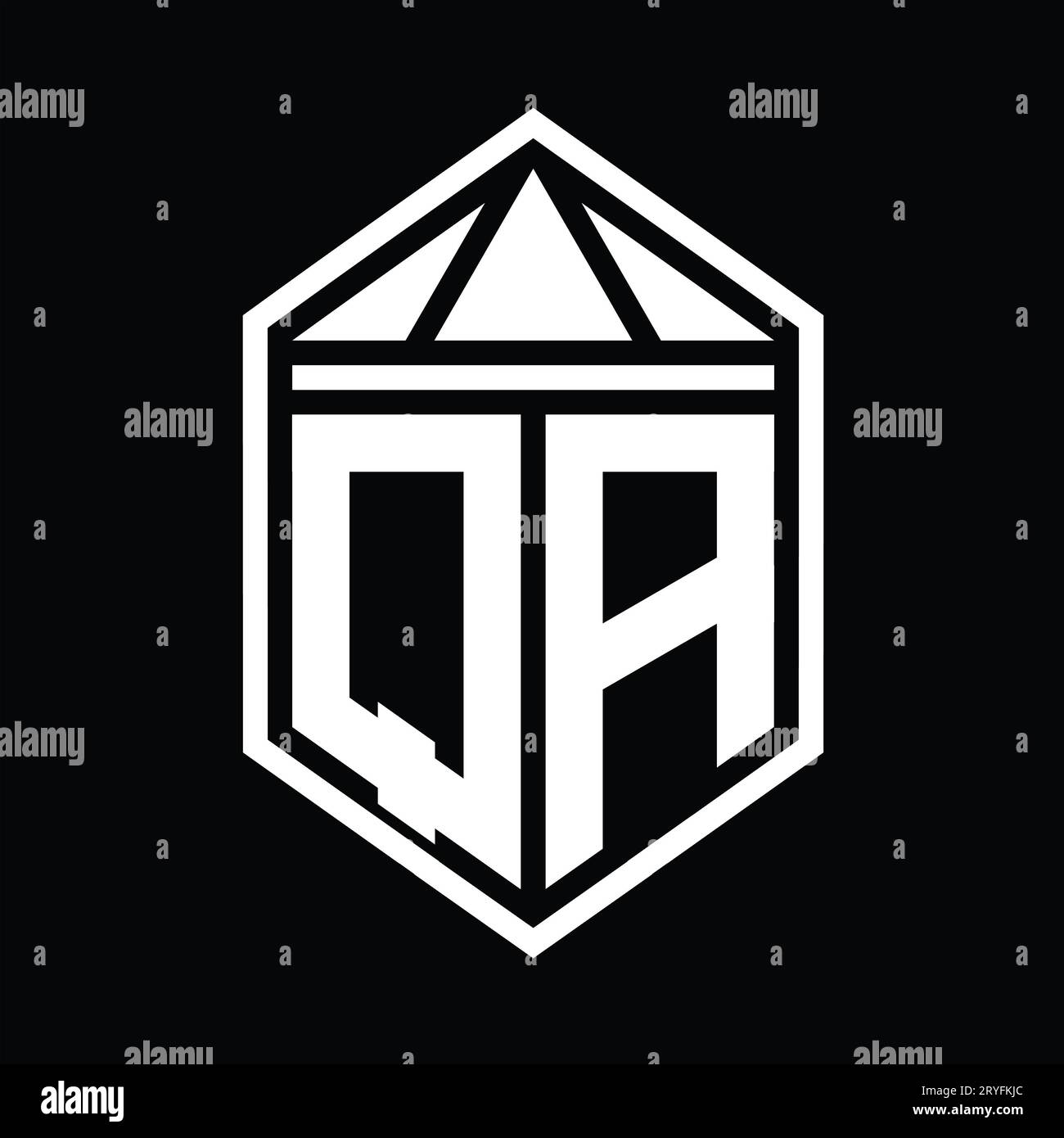 QA Letter Logo monogram simple hexagon shield shape with triangle crown isolated style design ...