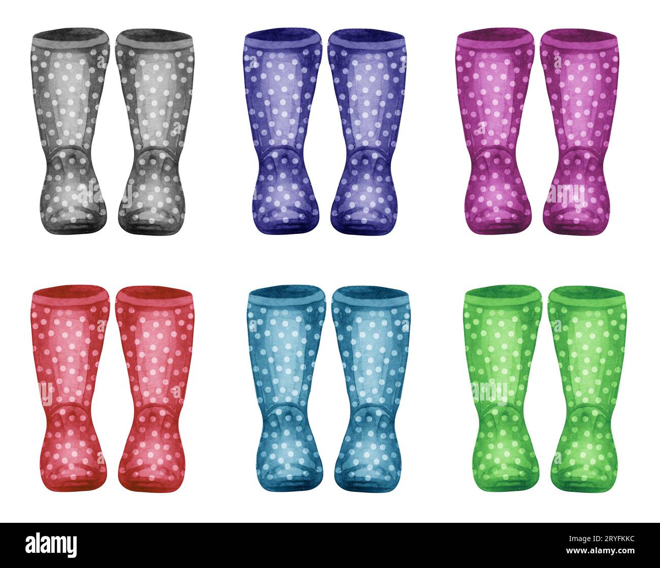 Watercolor wellies collection. rain boots family print. Isolated on ...