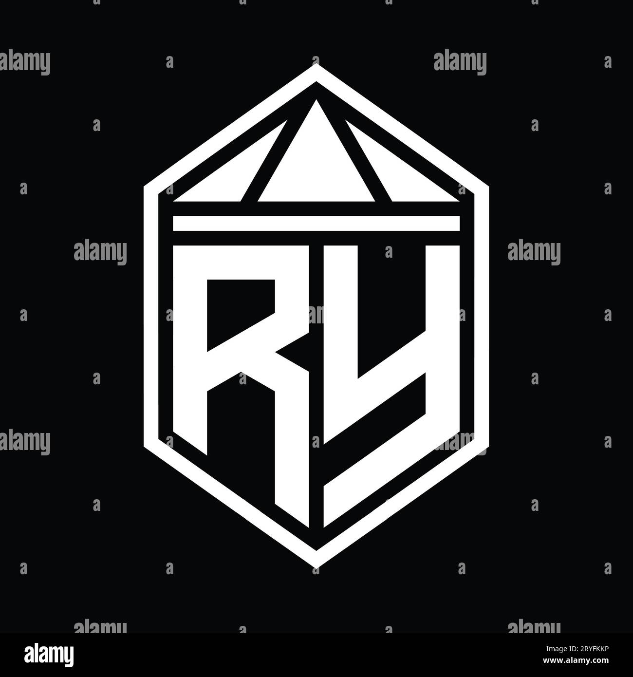 RY Letter Logo monogram simple hexagon shield shape with triangle crown isolated style design ...