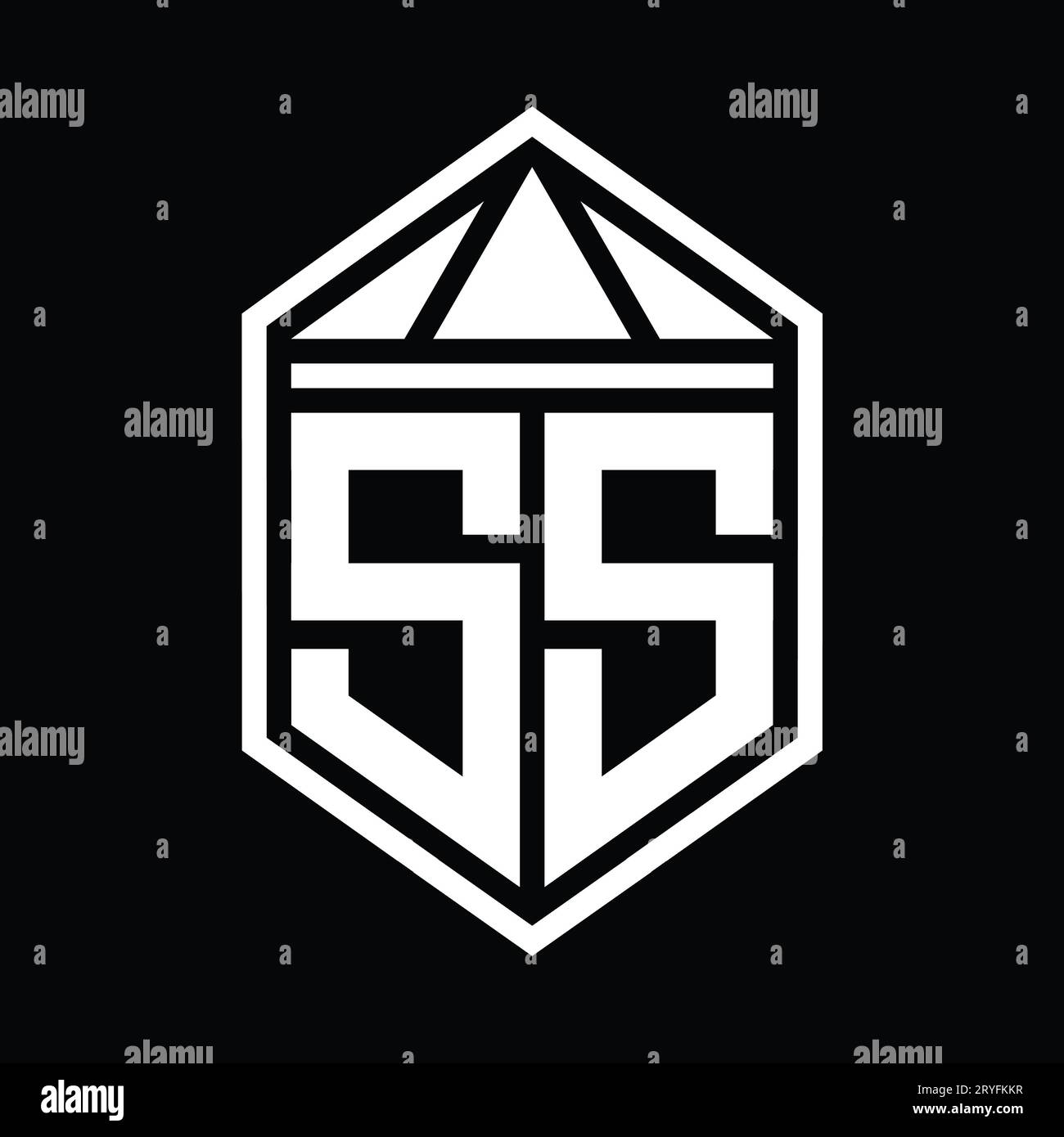 SS Letter Logo monogram simple hexagon shield shape with triangle crown ...