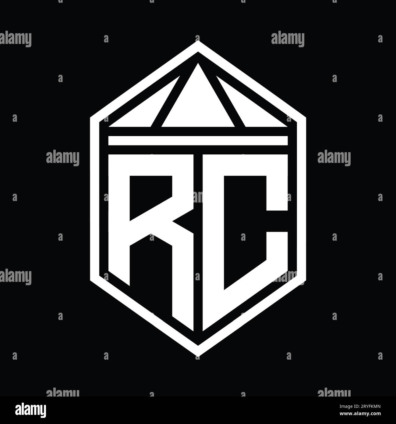 RC Letter Logo monogram simple hexagon shield shape with triangle crown isolated style design ...