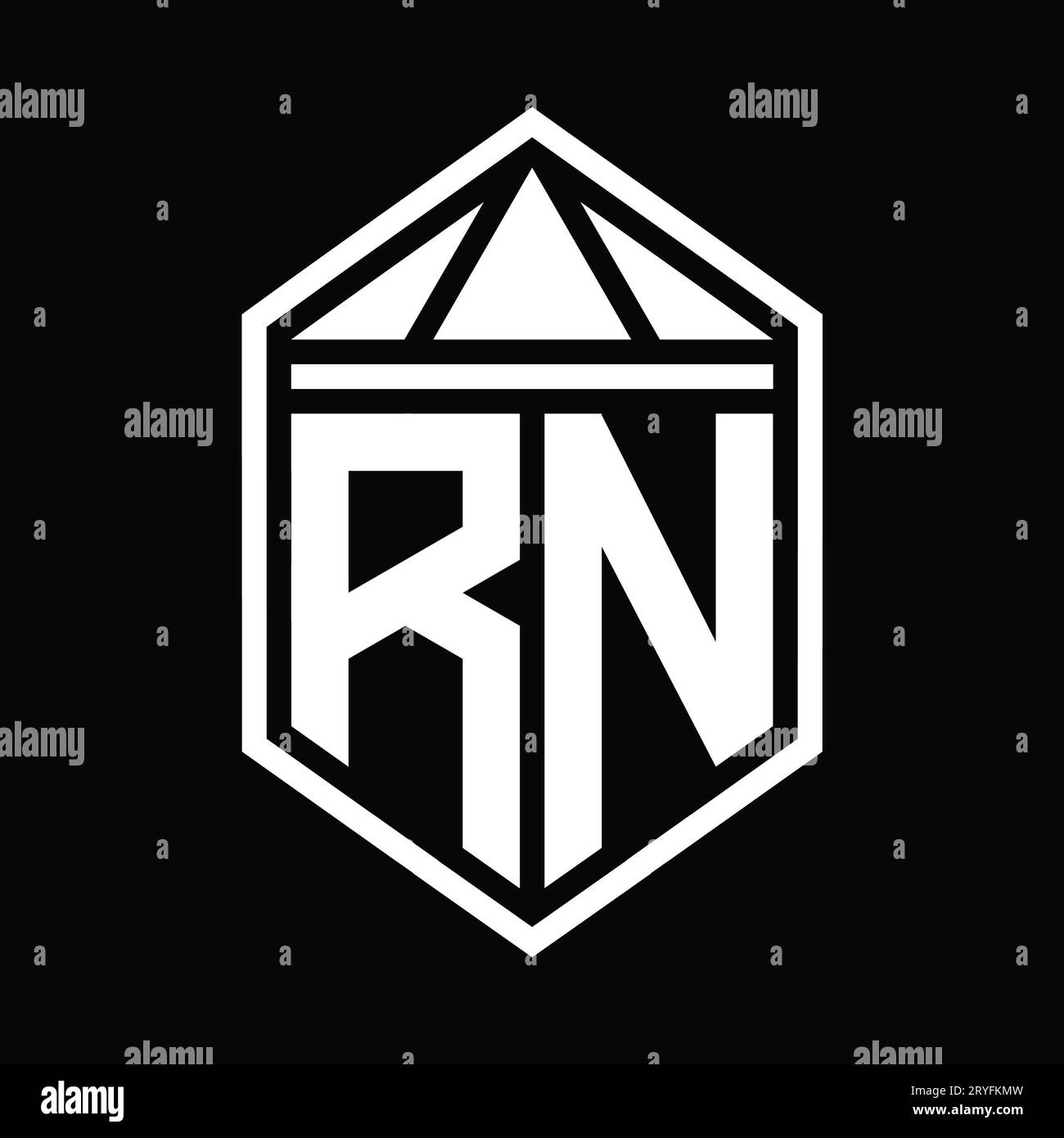 RN Letter Logo monogram simple hexagon shield shape with triangle crown ...