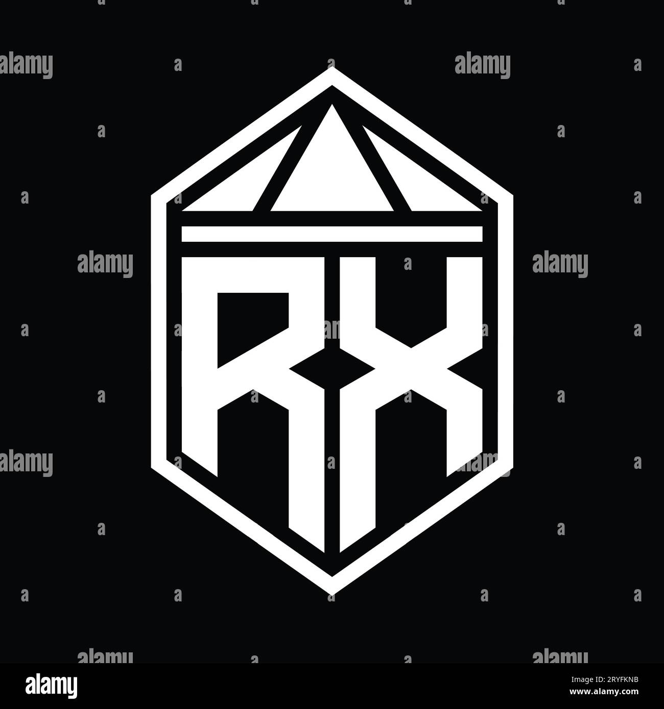 RX Letter Logo monogram simple hexagon shield shape with triangle crown isolated style design ...