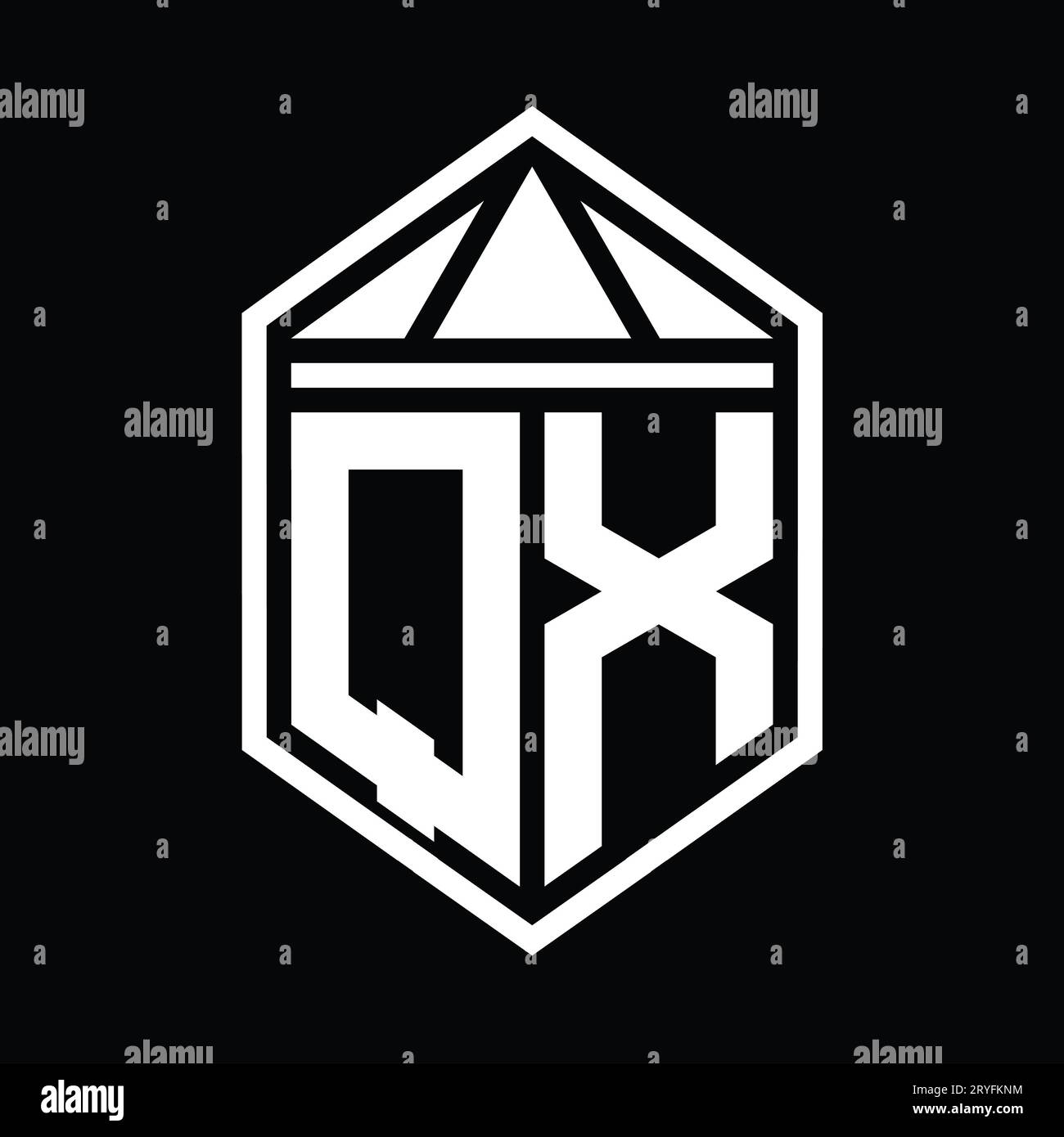 QX Letter Logo monogram simple hexagon shield shape with triangle crown ...