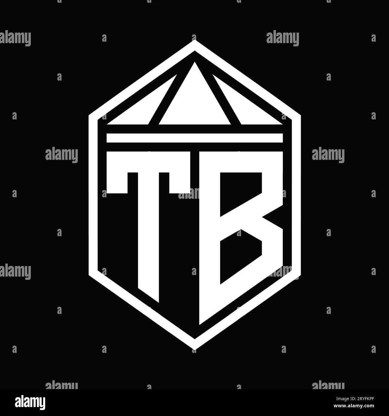 TB Letter Logo monogram simple hexagon shield shape with triangle crown isolated style design ...
