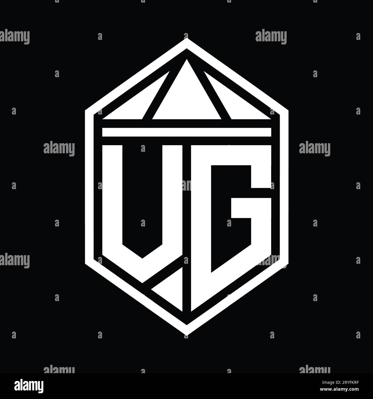 VG Letter Logo monogram simple hexagon shield shape with triangle crown ...