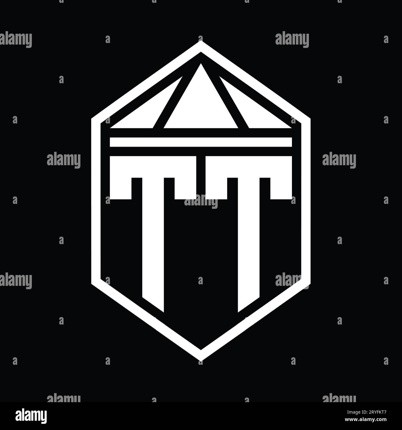 TT Letter Logo monogram simple hexagon shield shape with triangle crown isolated style design ...