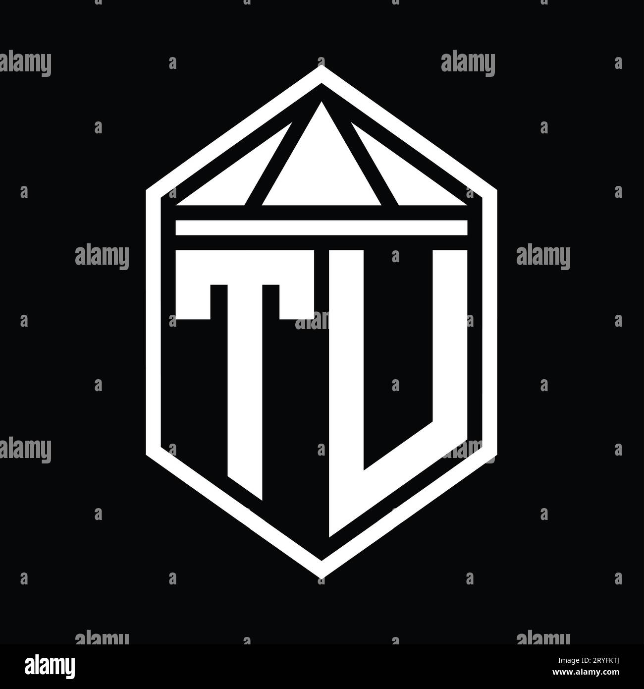 TU Letter Logo monogram simple hexagon shield shape with triangle crown ...