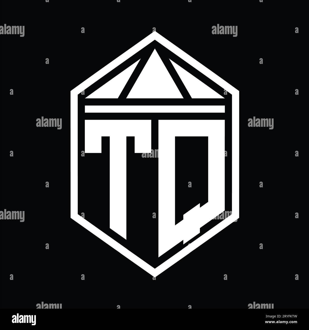 TQ Letter Logo monogram simple hexagon shield shape with triangle crown ...